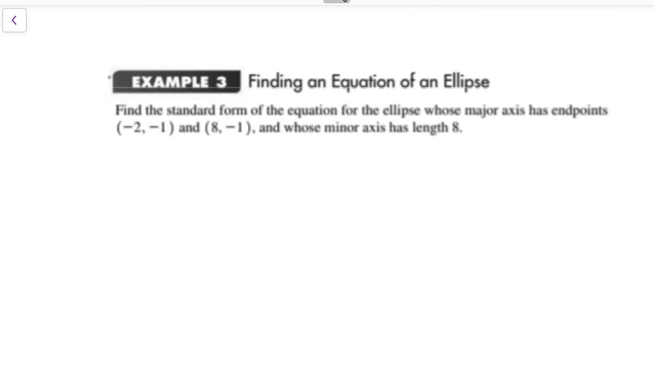 8.2 Ellipses part 4 finding equation of ellipse not centered at origin ...