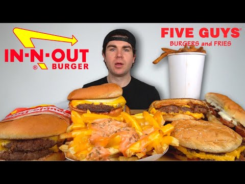IN-N-OUT AND FIVE GUYS MUKBANG Animal Style Burgers, Hot Dog, Animal Fries, Cajun Fries +