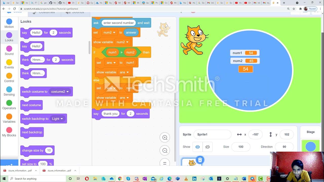 Finding greater number on scratch for begginers with Advik - YouTube