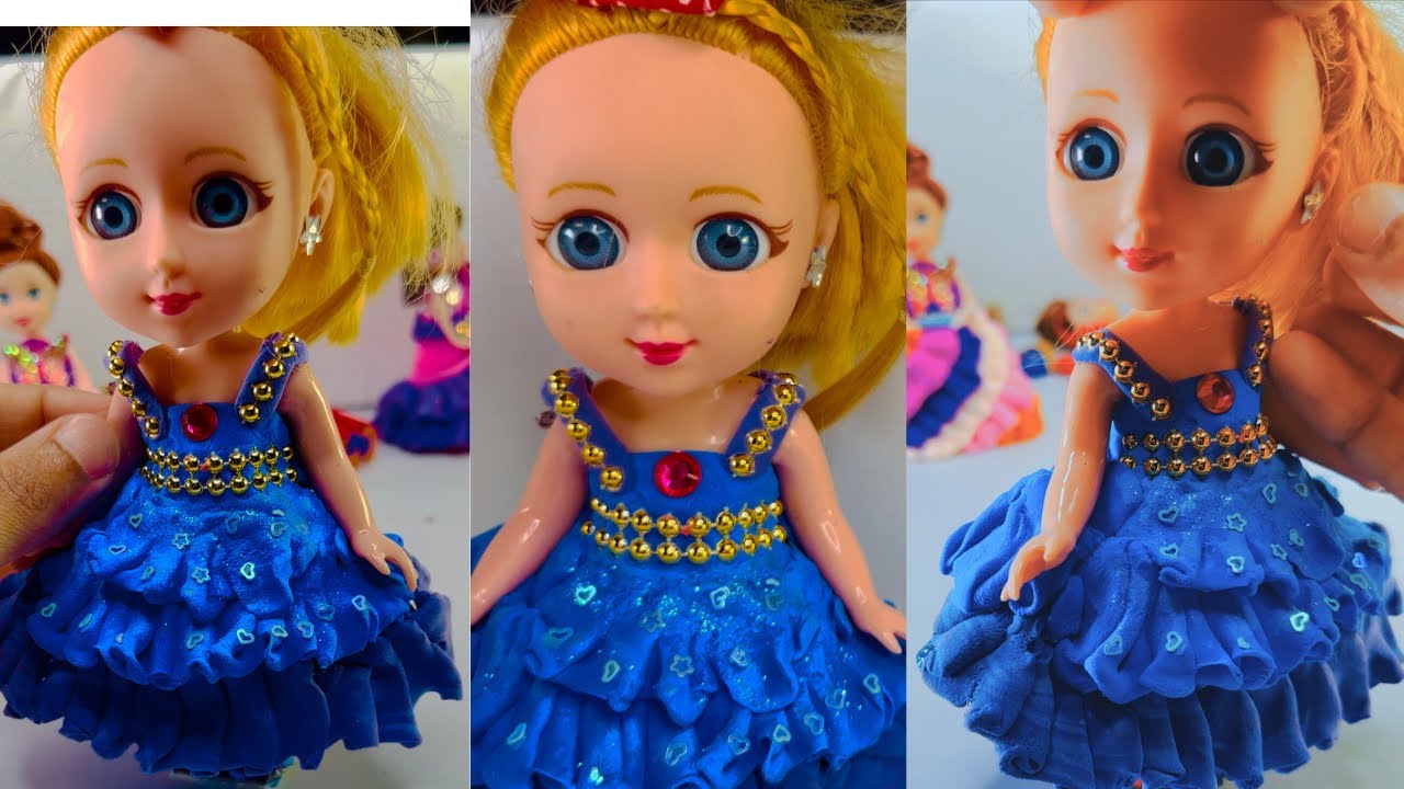 DIY How to Make Polymer Clay Miniature Blue Dress 👗 Polymer Clay Dress ...