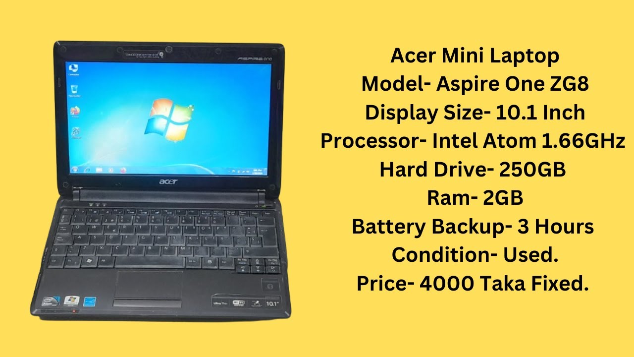 Acer atom-Mini laptop-250GB HHD-2GB Ram - YouTube