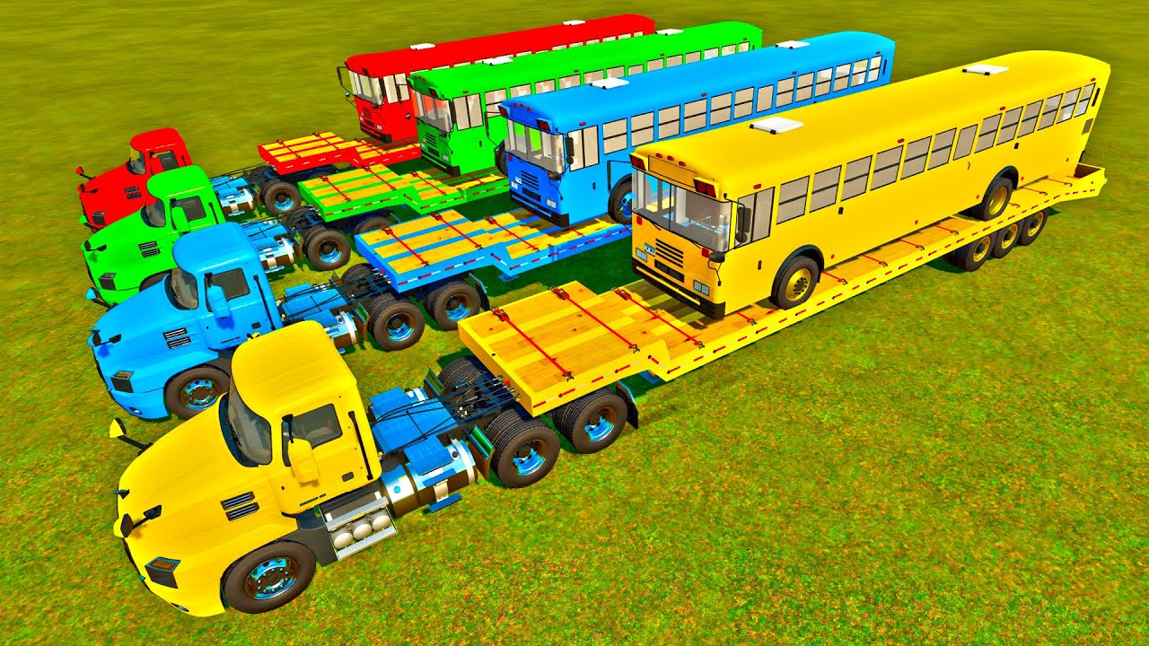 TRANSPORT OF COLORS ! TRANSPORTING Toy Bus of Colors Farming Simulator ...