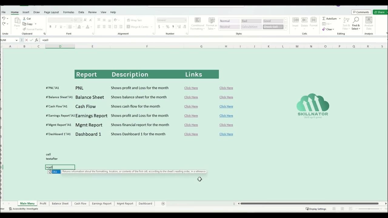 Create amazing excel reports - build navigation features with hyperlinks - YouTube