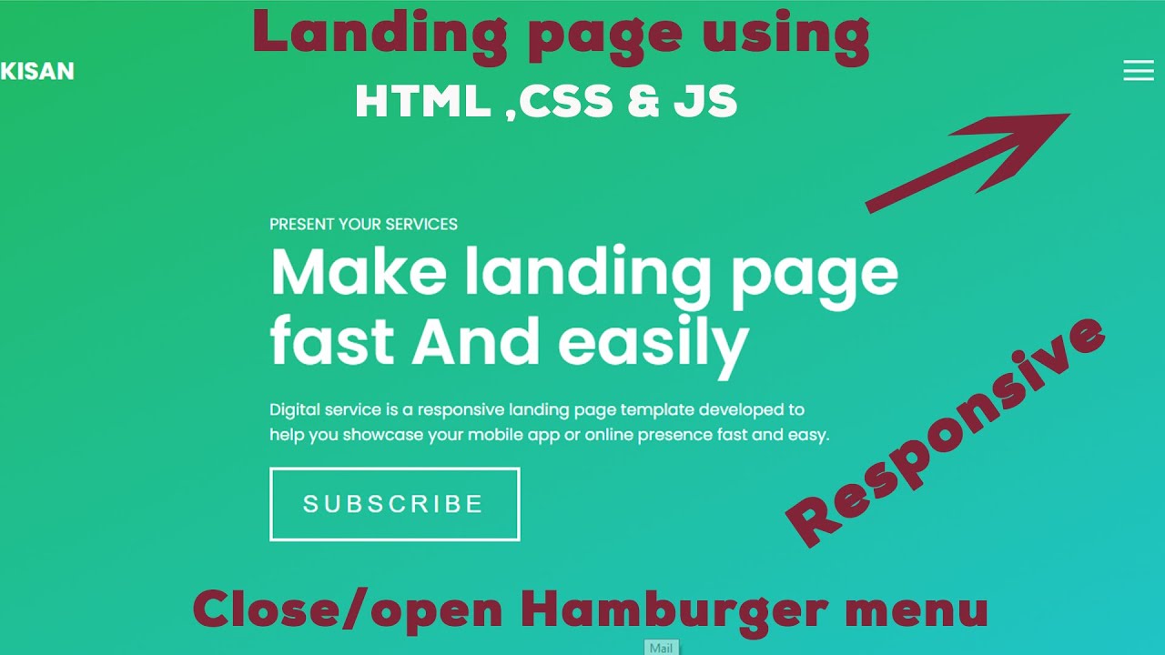 How To Make Responsive Landing page | Hamburger Menu | HTML , CSS & JS ...