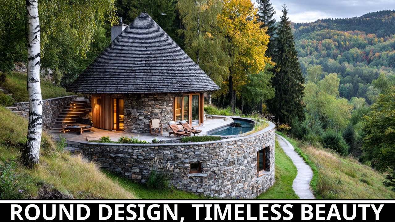 Stone Round House on Hillside | Unique Cone Roof Design – A Fairy-Tale ...
