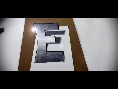 3D E Harfi Nasıl Çizilir - Kolay Hile Sanat Çizimi - Kömür Kalemiyle Anamorfik İllüzyon