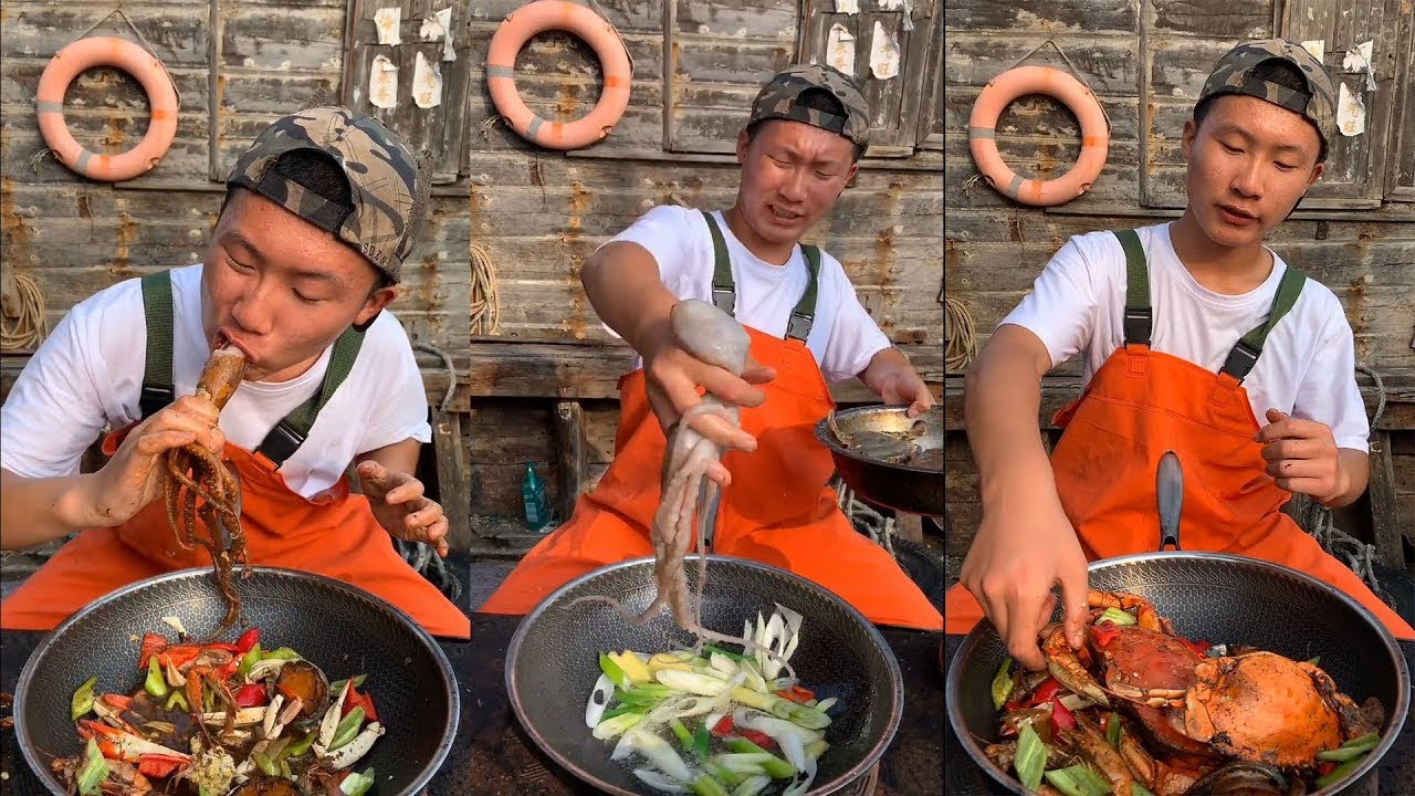 Chinese Fisherman Seafood Mukbang Cooking Eating Fresh Caught Geoduck ...