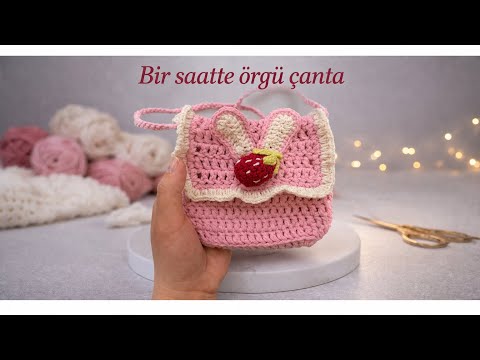 Örgü çilekli tavşan kulaklı bayram çantası🍓🐰 l part1 l örgü çocuk çantası