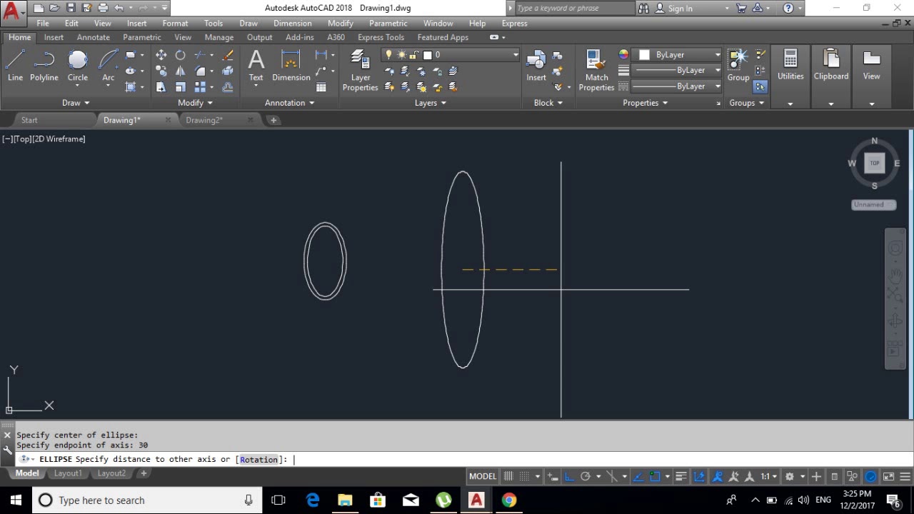 Autocad 2018 2d use command ellipse,erase,copy,mirror,trim, extend ...