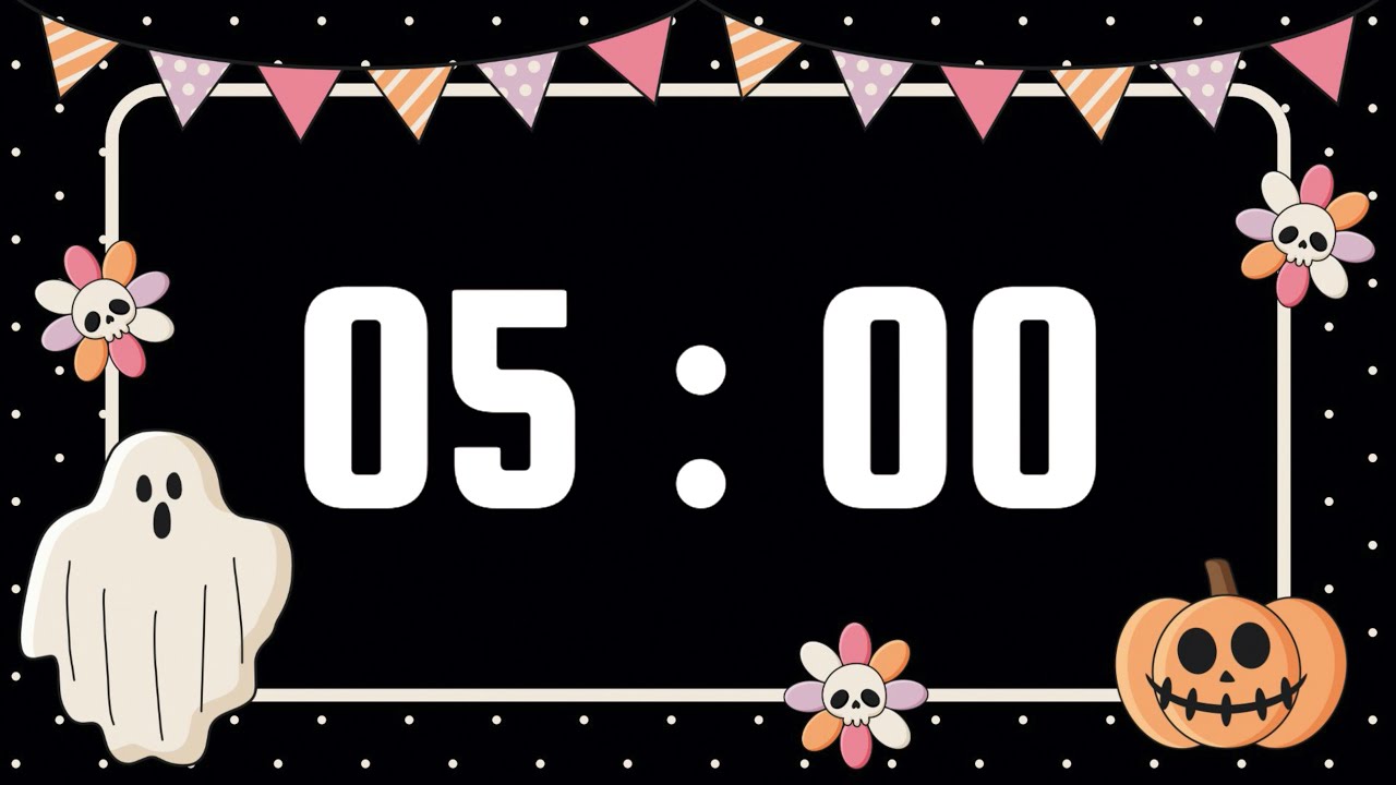 5 Minute Timer | With Playful Spooky Music & Alarm Bell | Spooky Cute ...