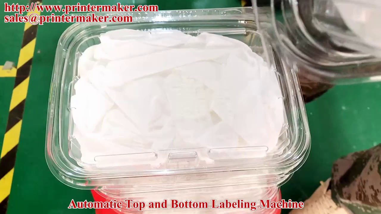 Disposable Plastic Box Automatic Top and Bottom Labeling Machine - YouTube