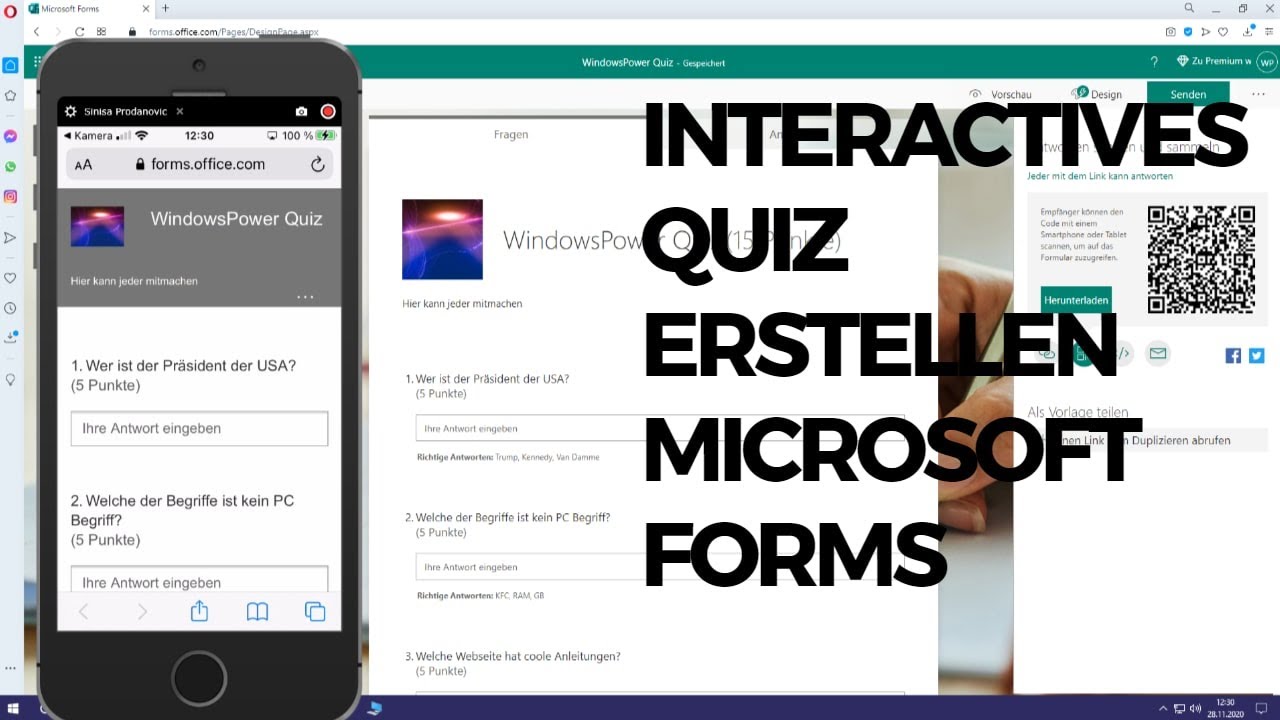 Interactives Quiz erstellen - Microsoft Forms - YouTube