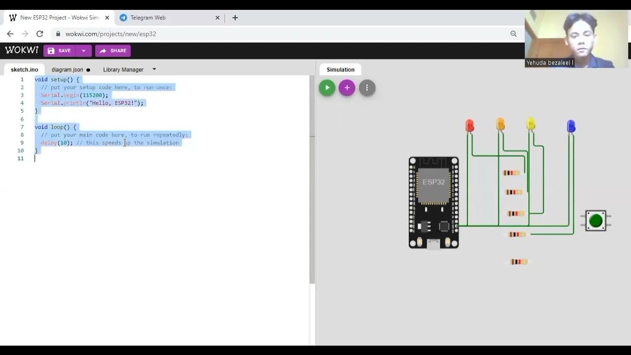 MENYALAKAN 4 LAMPU DENGAN 1 PUSH BUTTON ,DI WOKWI - YouTube