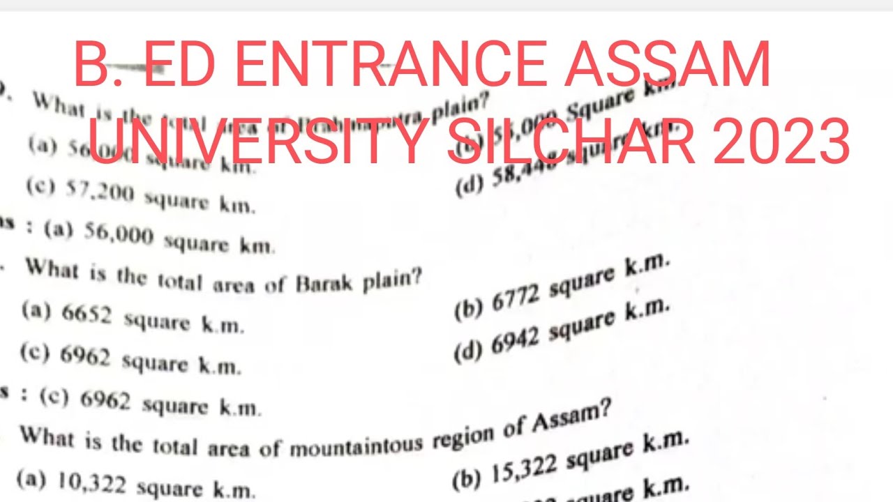Assam Geography MCQ for B. ed ENTRANCE Assam university silchar 2023 # ...