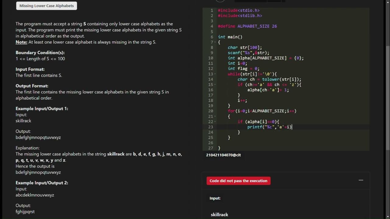 Skillrack Daily Challenge Todays 14112024 Solutionš„ Easy And Effective Alphabets In String