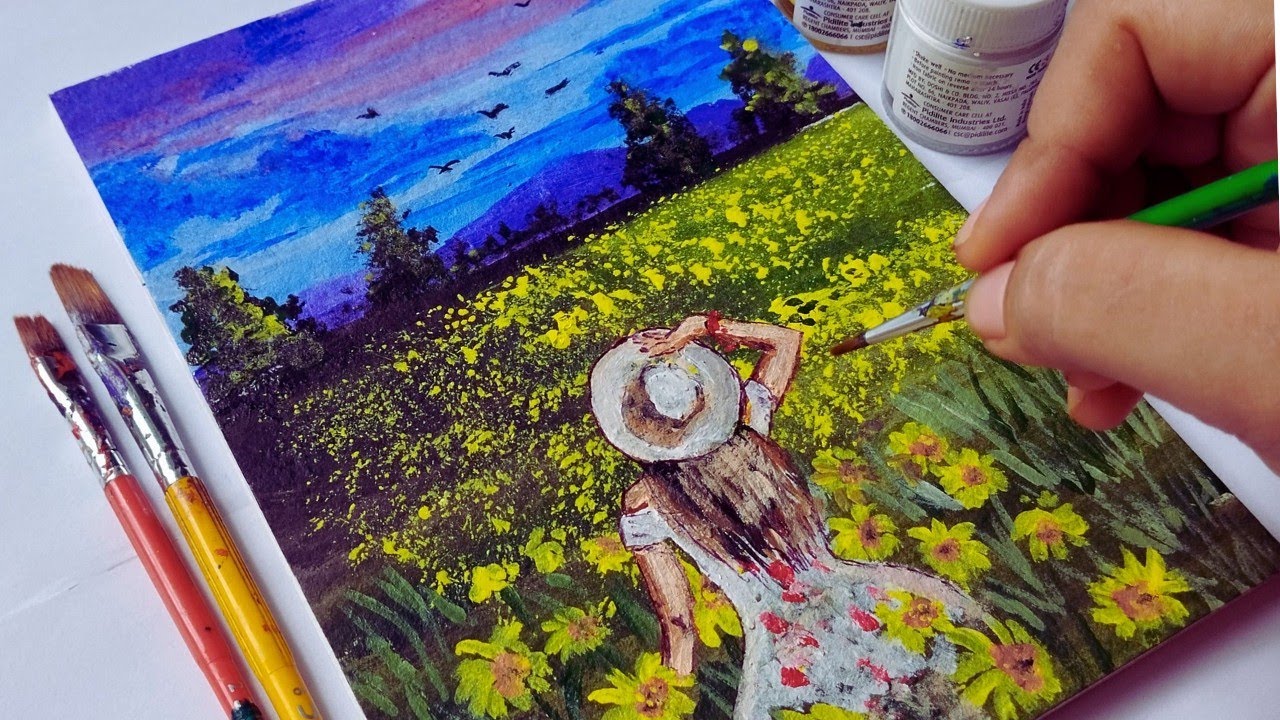 How to Paint a Woman in Flower Garden || Acrylic Painting for Beginners ...