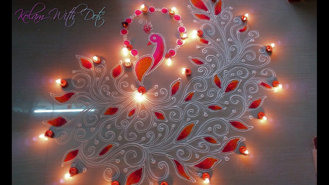 Beautiful Peacock Rangoli Designs With Colours For Festivals - For ...