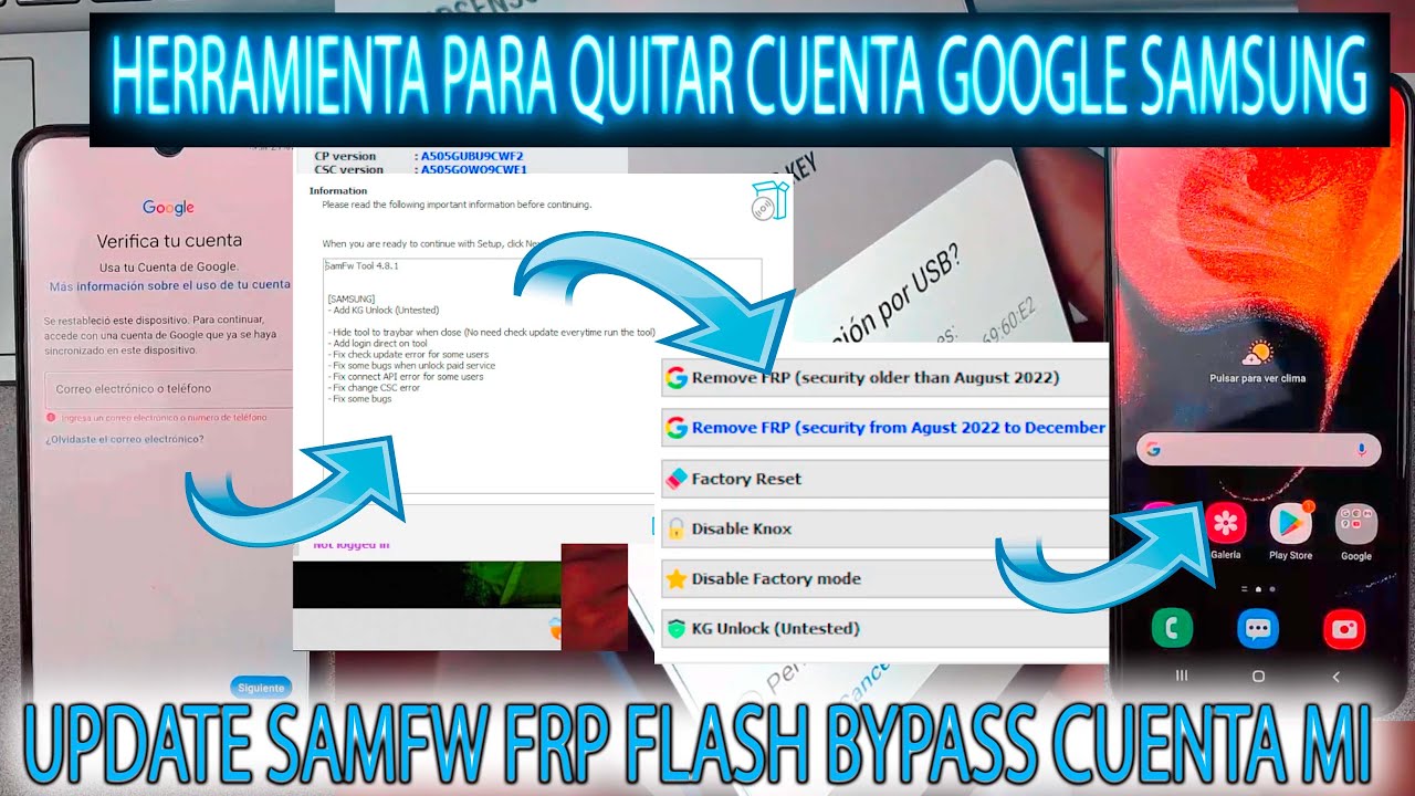 FRP SAMSUNG HERRAMIENTA PARA QUITAR CUENTA GOOGLE UPDATE SAMFW LG ...