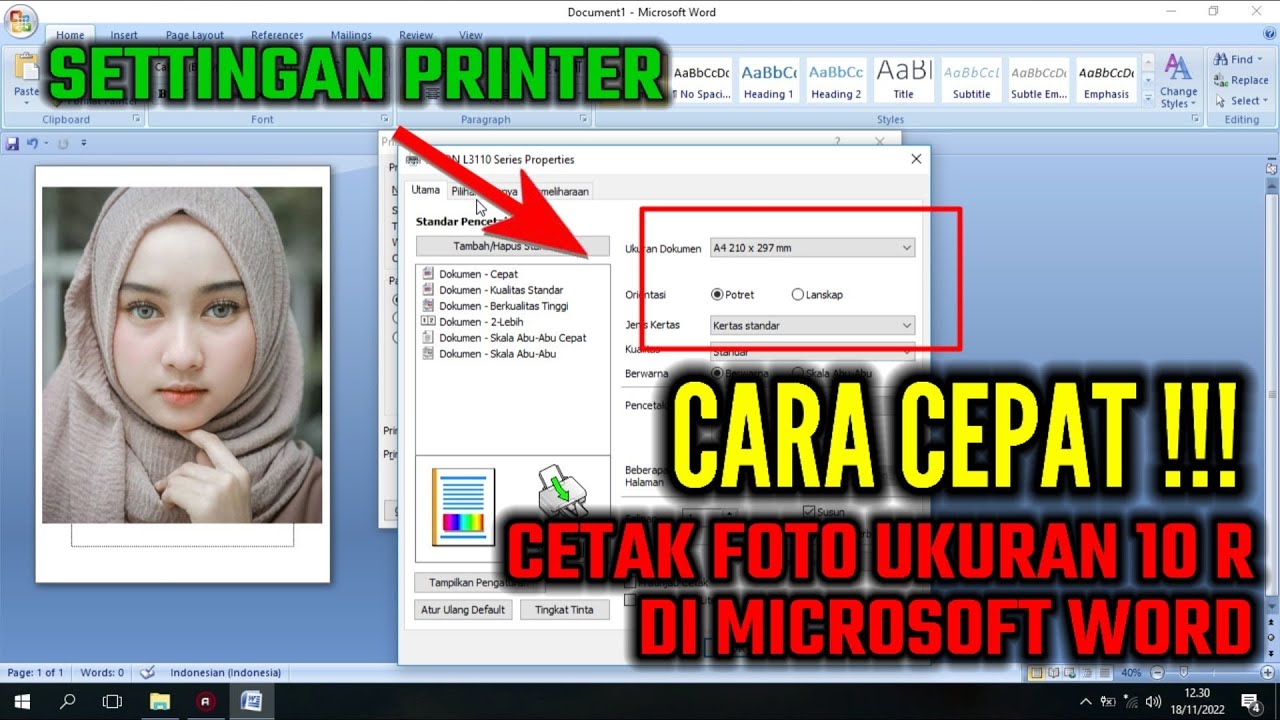 cara mudah cetak foto ukuran 10R di microsoft word - YouTube