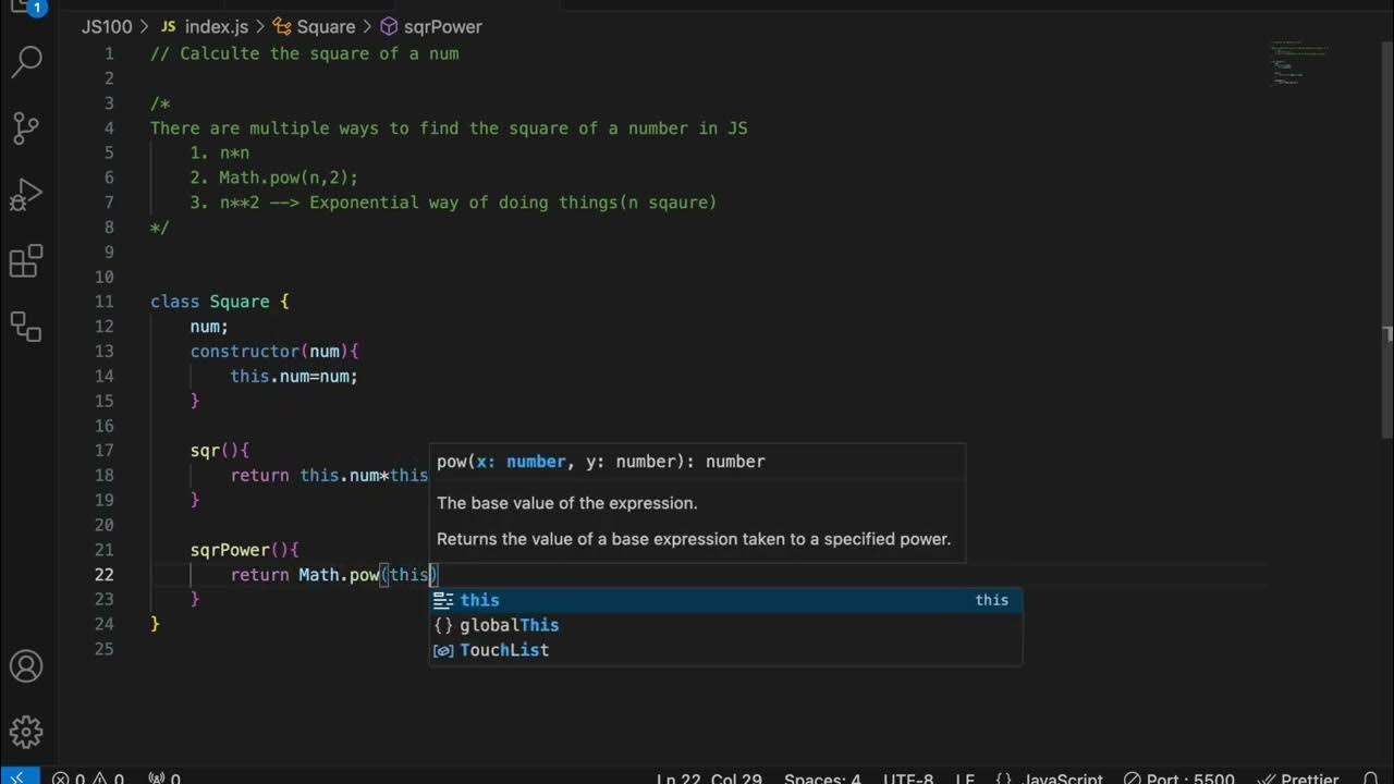 JS100 Day 5 : Print Square in JavaScript Using Classes | Javascript - YouTube
