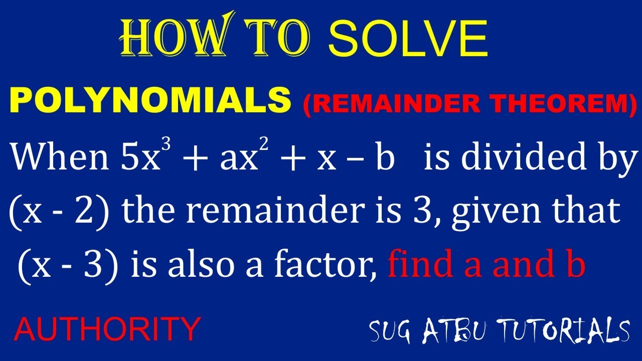 HOW TO SOLVE REMAINDER THEOREM IN POLYNOMIALS 09 - YouTube
