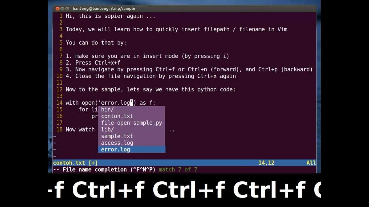 Vim Tutorial - Insert / Append File Path (Filename Completion) in Vim - YouTube