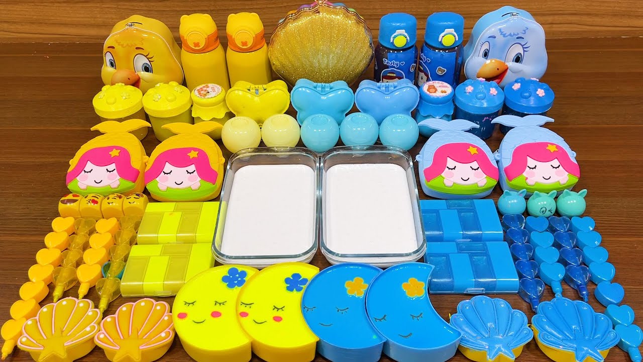 YELLOW vs BLUE !!! Mixing random into GLOSSY!!!Satisfying Slime Video ...