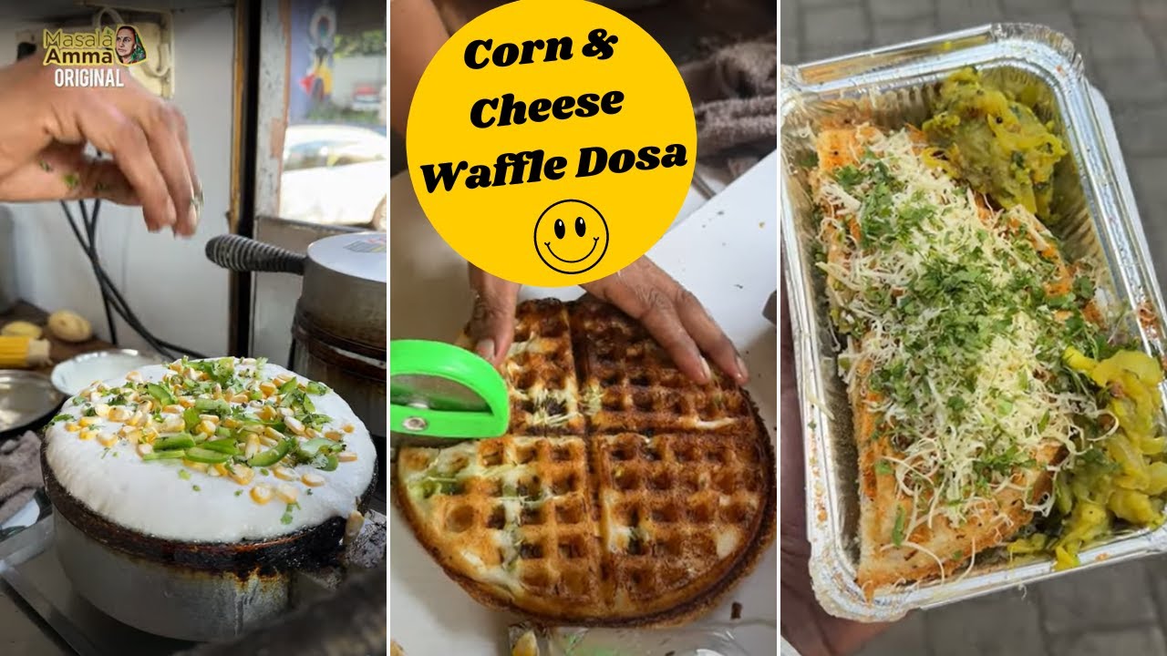 Corn & Cheese Waffle Dosa | Unique Street Style Dosa Making ₹110 Only ...