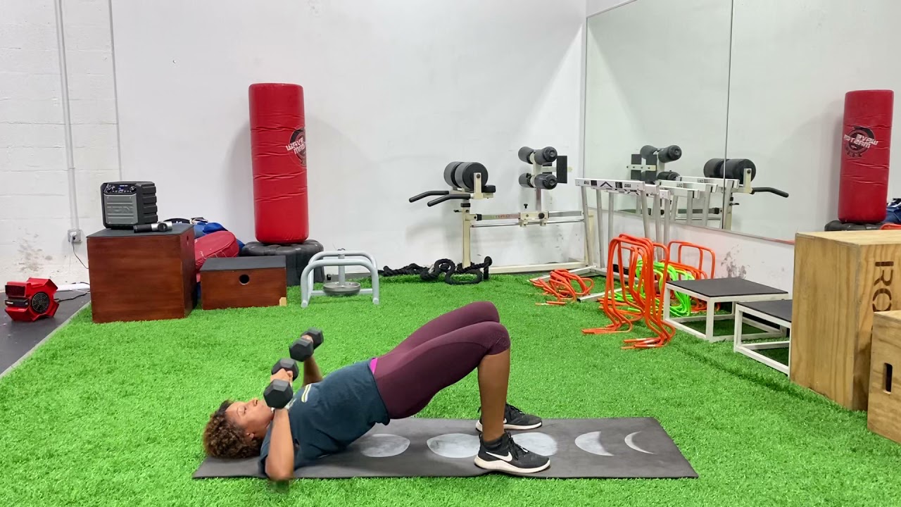 Glute bridge into Dumbbell chest press - YouTube