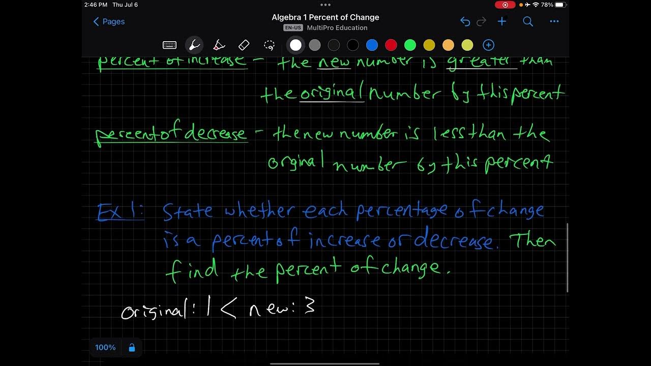 Algebra 1 Percent of Change - YouTube