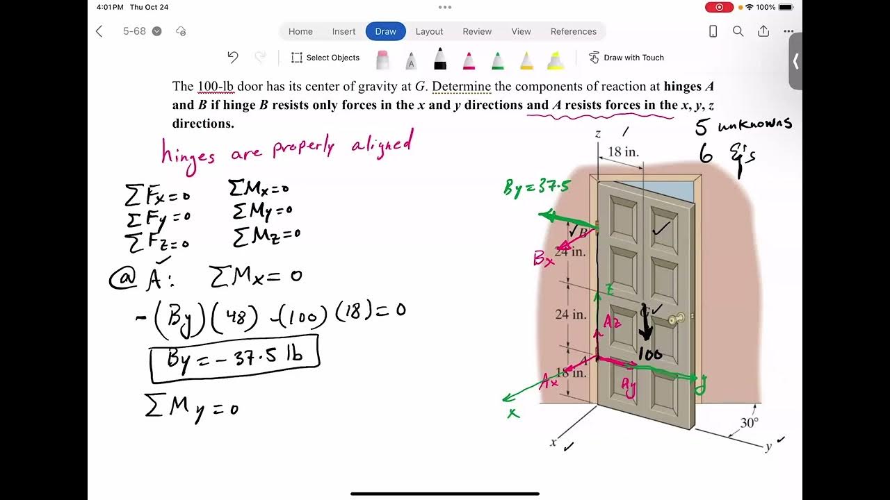 Three Dimensional Rigid Body Equilibrium: example of door hinges - YouTube
