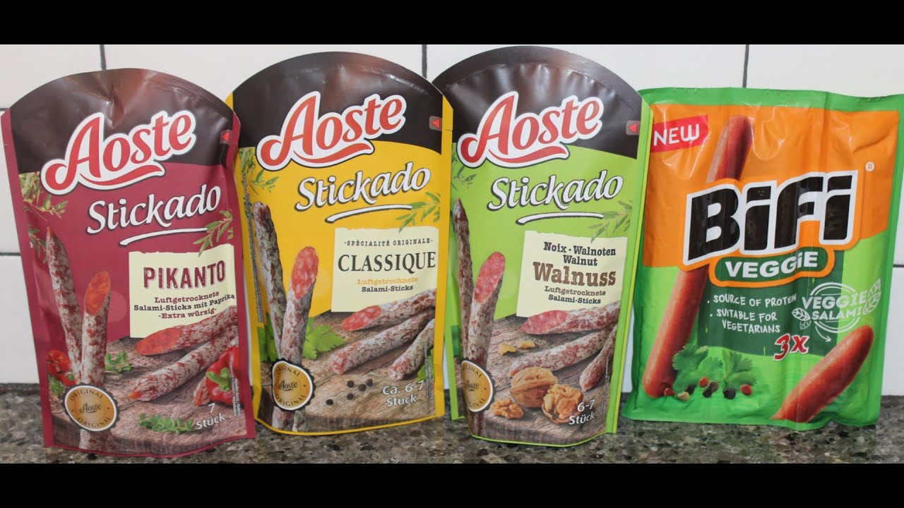 Aoste Dry Pork Sausages: Spicy, Classic & Walnut and BIFI Veggie Salami ...