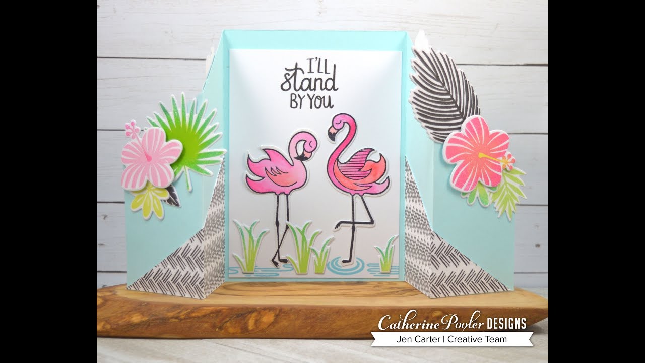 Tropically Yours Fun Fold Flamingo Card - YouTube