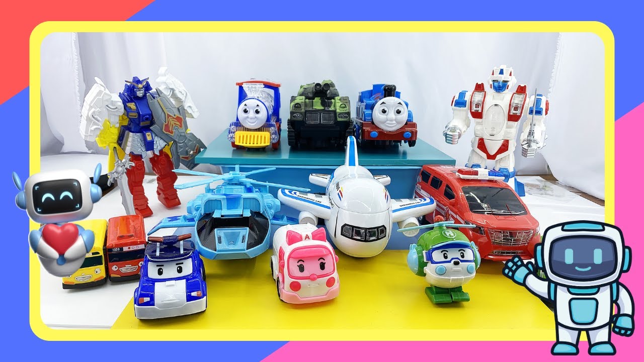 Playing and Learning Tank Air plane Tayo Mobil Robot Air Bus ...