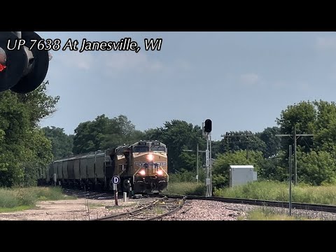 UP 7638 Pulling Chemung Empties Into Janesville, WI - YouTube