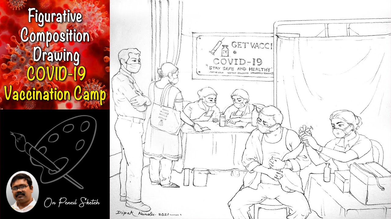 How To Draw A Vaccination Drive | Figurative Composition Drawing ...