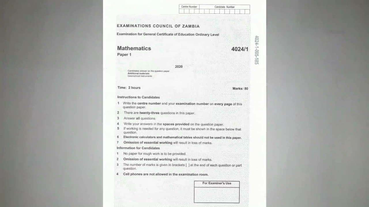 2020 GCE mathematics paper 1 (question 1-10) - YouTube