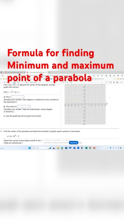 FORMULA FOR FINDING MAXIMUM POINT OR MINIMUM POINT OF A PARABOLA. - YouTube