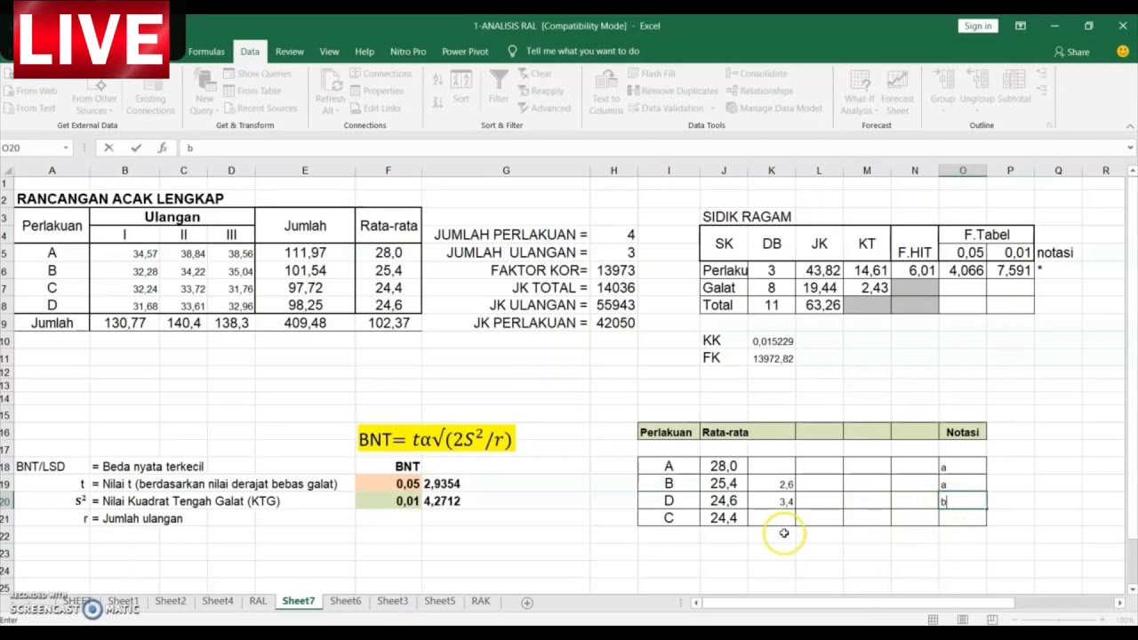 Uji Beda Nyata Terkecil (BNT/LSD) dengan EXCEL - YouTube