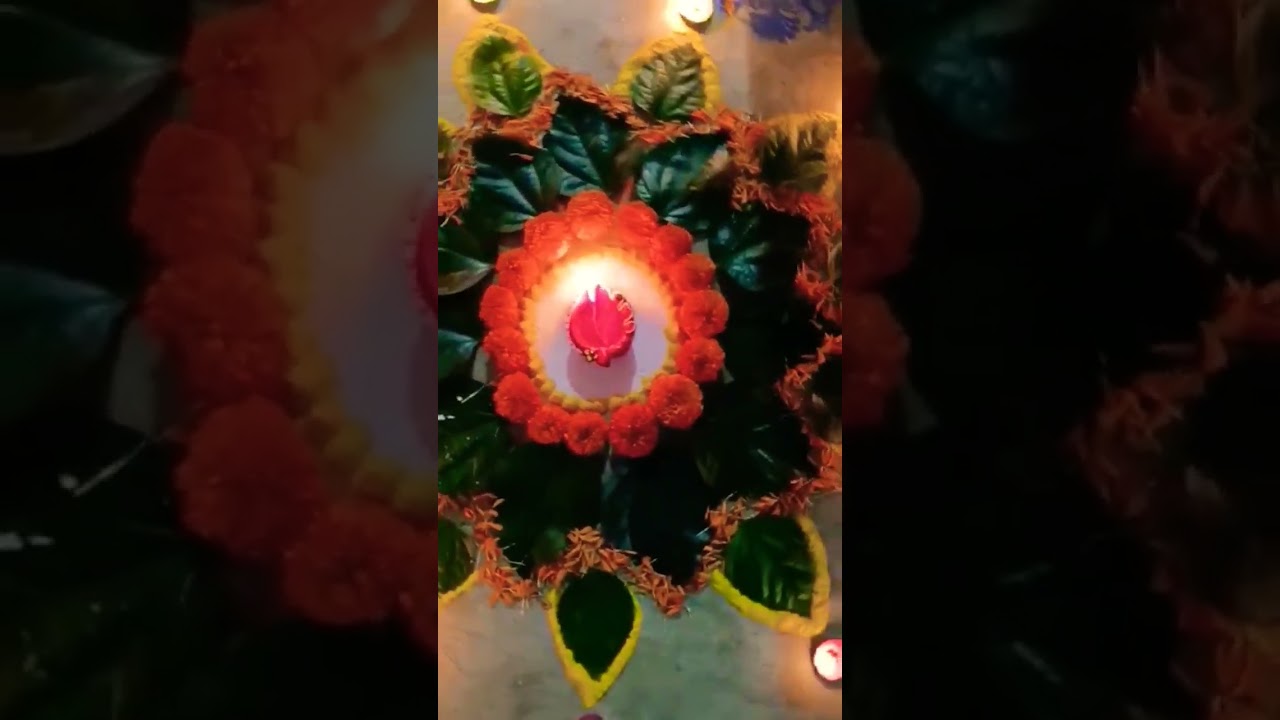 #ECO friendly rangoli #🌿leaf Rangoli #🏵️flowers rangoli #nature #shorts ...