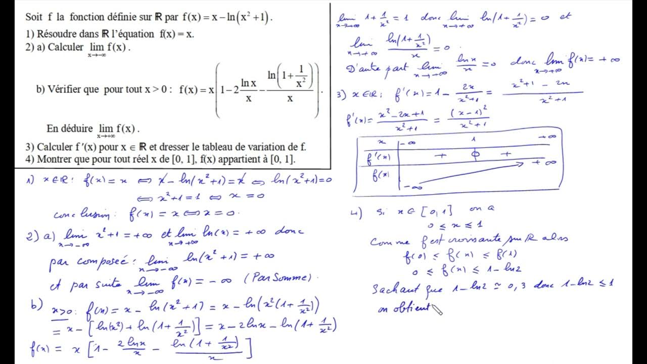 Exercice : Variation d'une fonction logarithme/Convergence d'une suite ...
