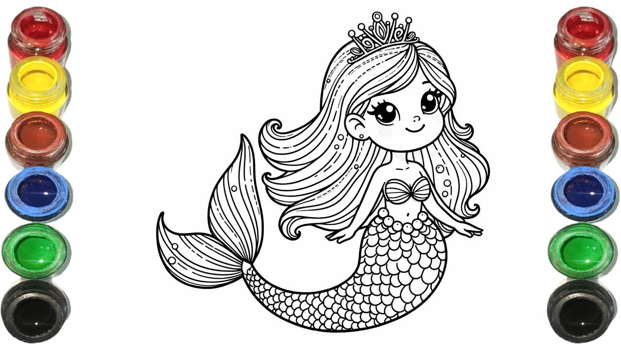 Cute Mermaid Drawing for kids, Painting & Coloring for kids, Toddlers ...