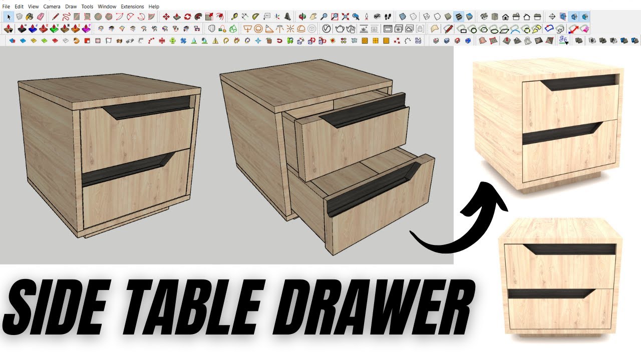How to make a sidetable drawer in Sketchup + Vray - YouTube