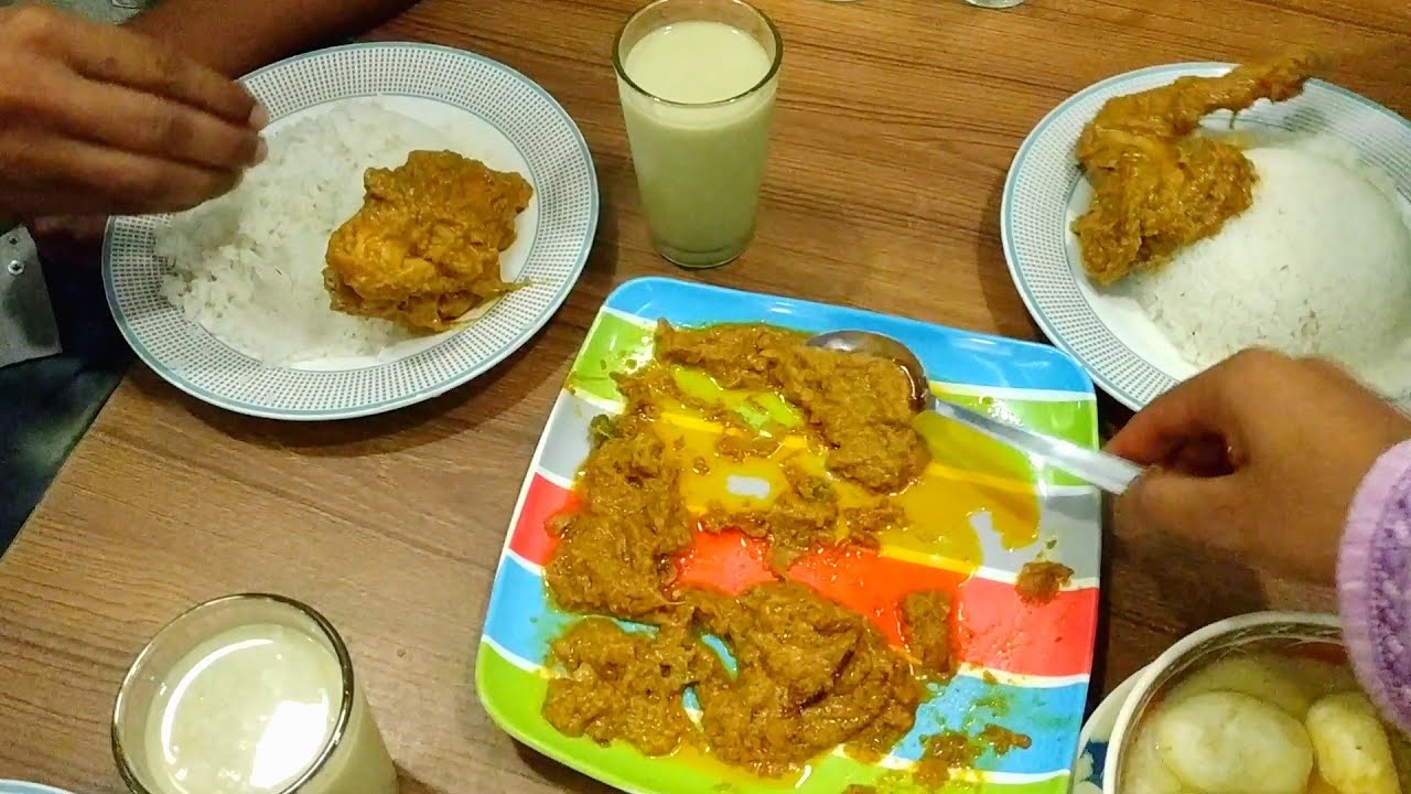 Eating Lunch(Rice, Chicken, Murog Pulau, Koel Egg, Borhani, Dahi) With ...