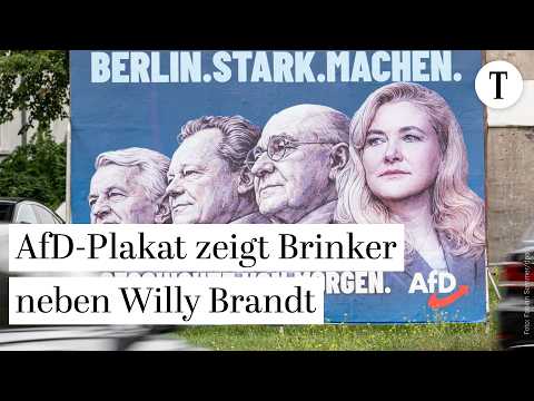 AfD-Wahlplakat zeigt Spitzenkandidaten Dr. Brinker neben Willy Brandt | Berlin, KI-Slob, Wahlwerbung