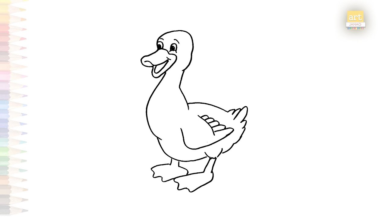 Duck funny drawing | Birds drawing tutorials | How to draw A Duck step ...