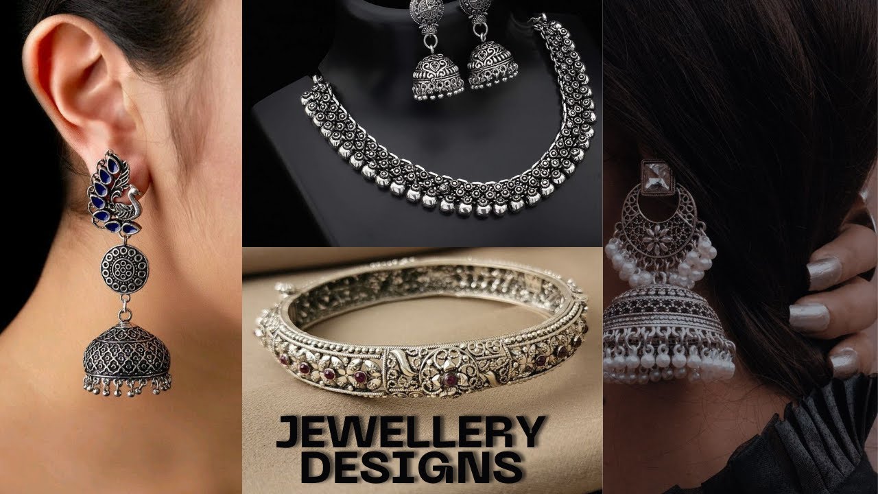 Silver Jewellery Designs||Silver Bangles/ Silver Necklace And Earrings ...