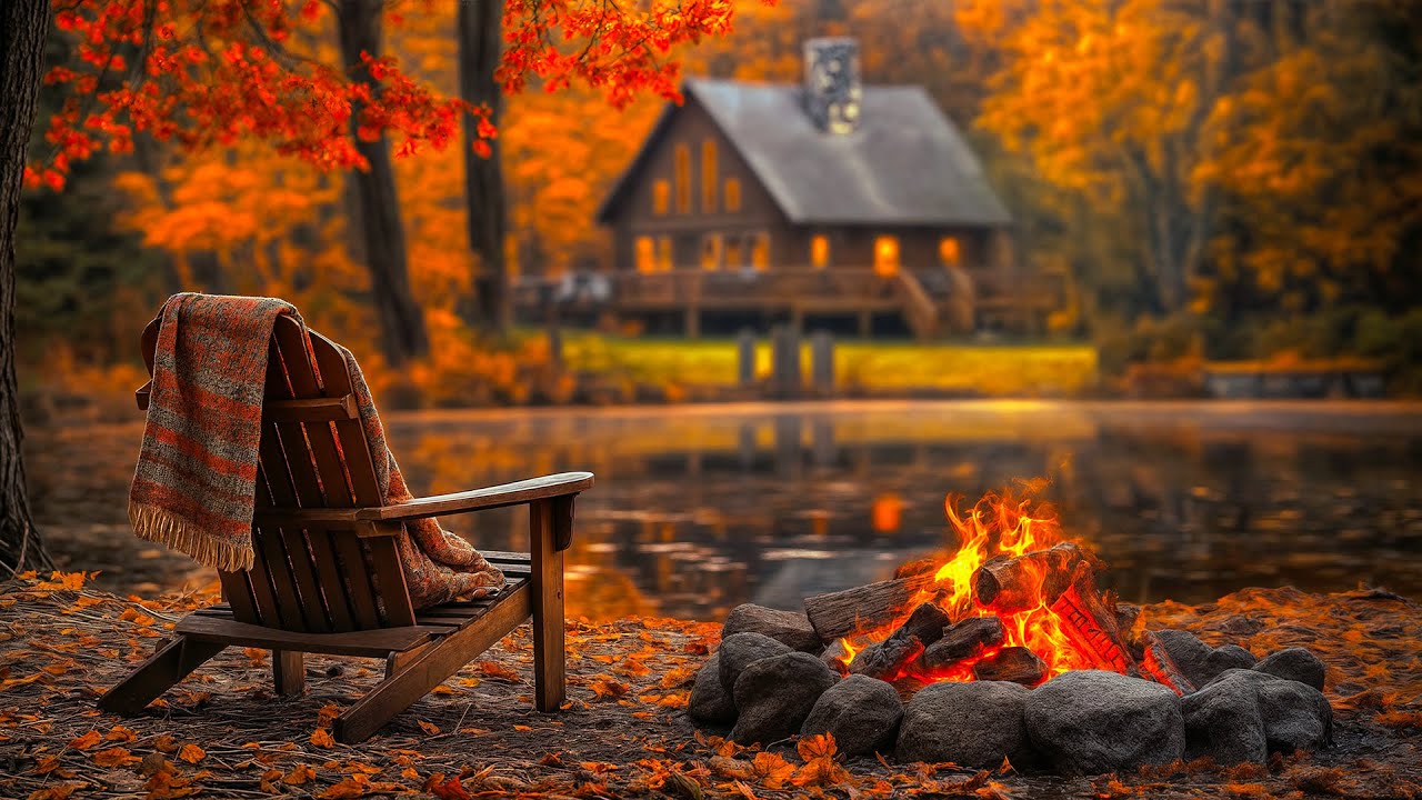 Cozy Autumn Cabin by the Lakeside 🔥🍂 Relaxing Fire Ambience and Gentle ...