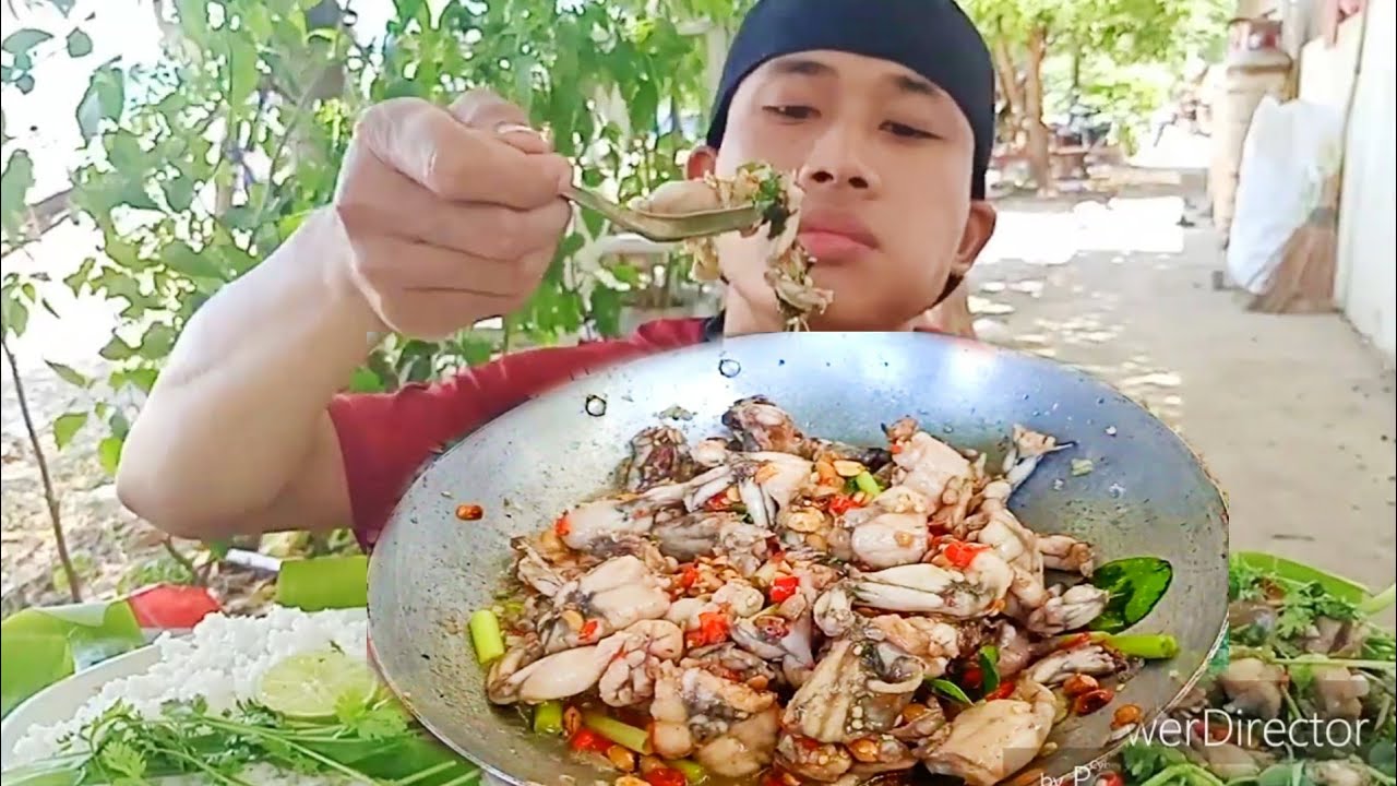 Cooking - Fried frog with - Lemon - Ngam Ngov ...