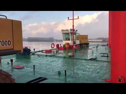 High quality Spud Barge with Excavator for digging seabed - YouTube